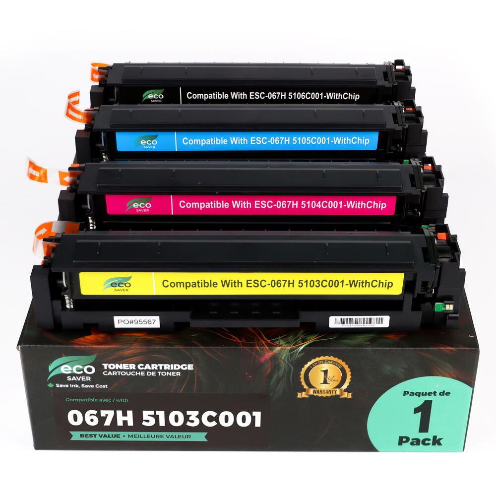 Canon 067H Compatible Toner Cartridge Combo High Yield BK/C/M/Y - WithChip - Ecosaver