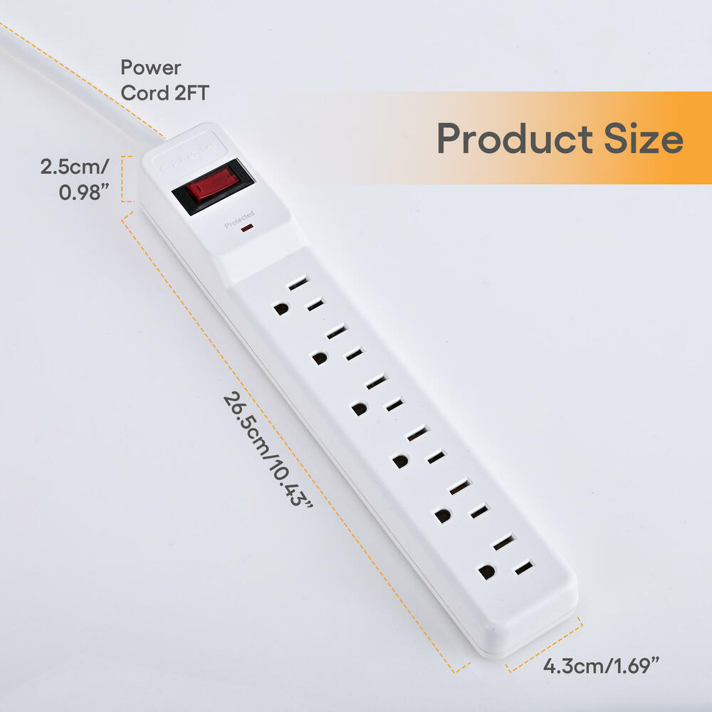 6-Outlet Surge Protector Power Strip with 2-Foot Long Cord, 245 Joule ...