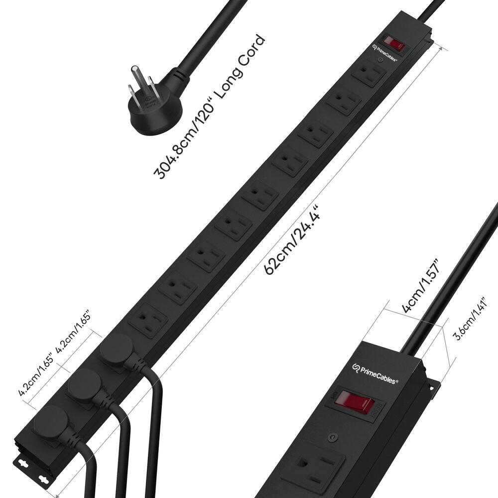 Heavy Duty 12-Outlet Power Strip with 10ft Cord, Wall Mount, 1200J ...