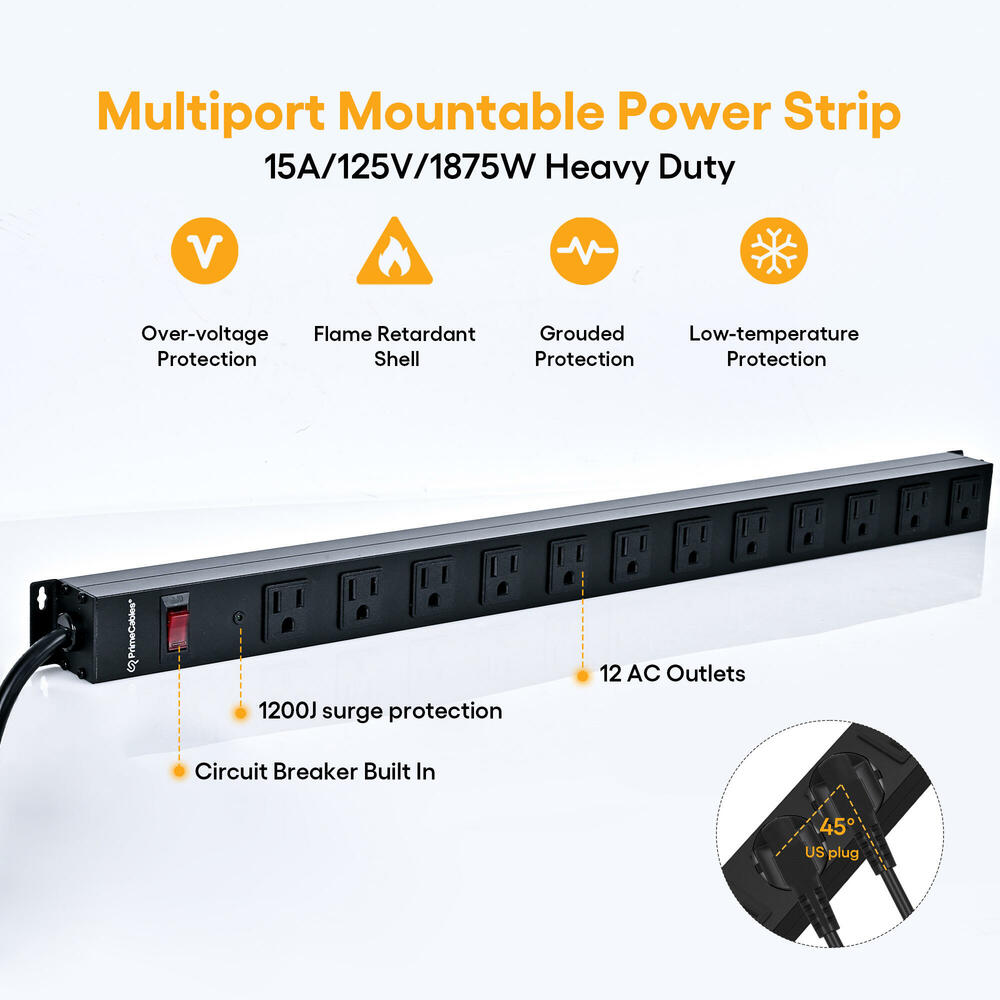 Heavy Duty 12-Outlet Power Strip with 10ft Cord, Wall Mount, 1200J ...