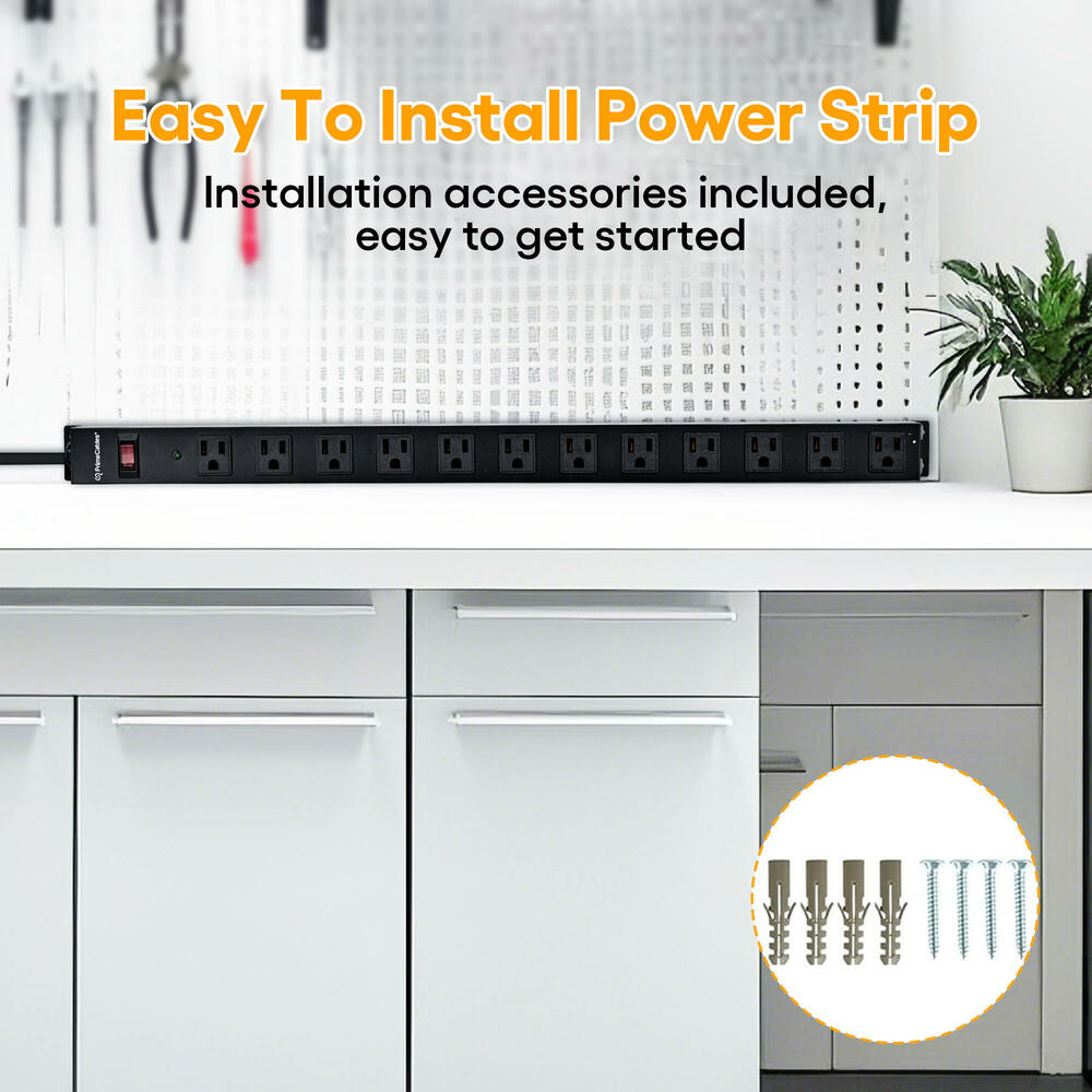 Heavy Duty 12-Outlet Power Strip with 10ft Cord, Wall Mount, 1200J ...