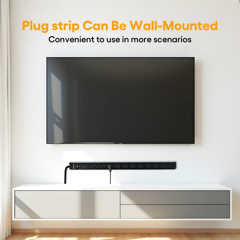 Heavy Duty 12-Outlet Power Strip with 10ft Cord, Wall Mount, 1200J ...