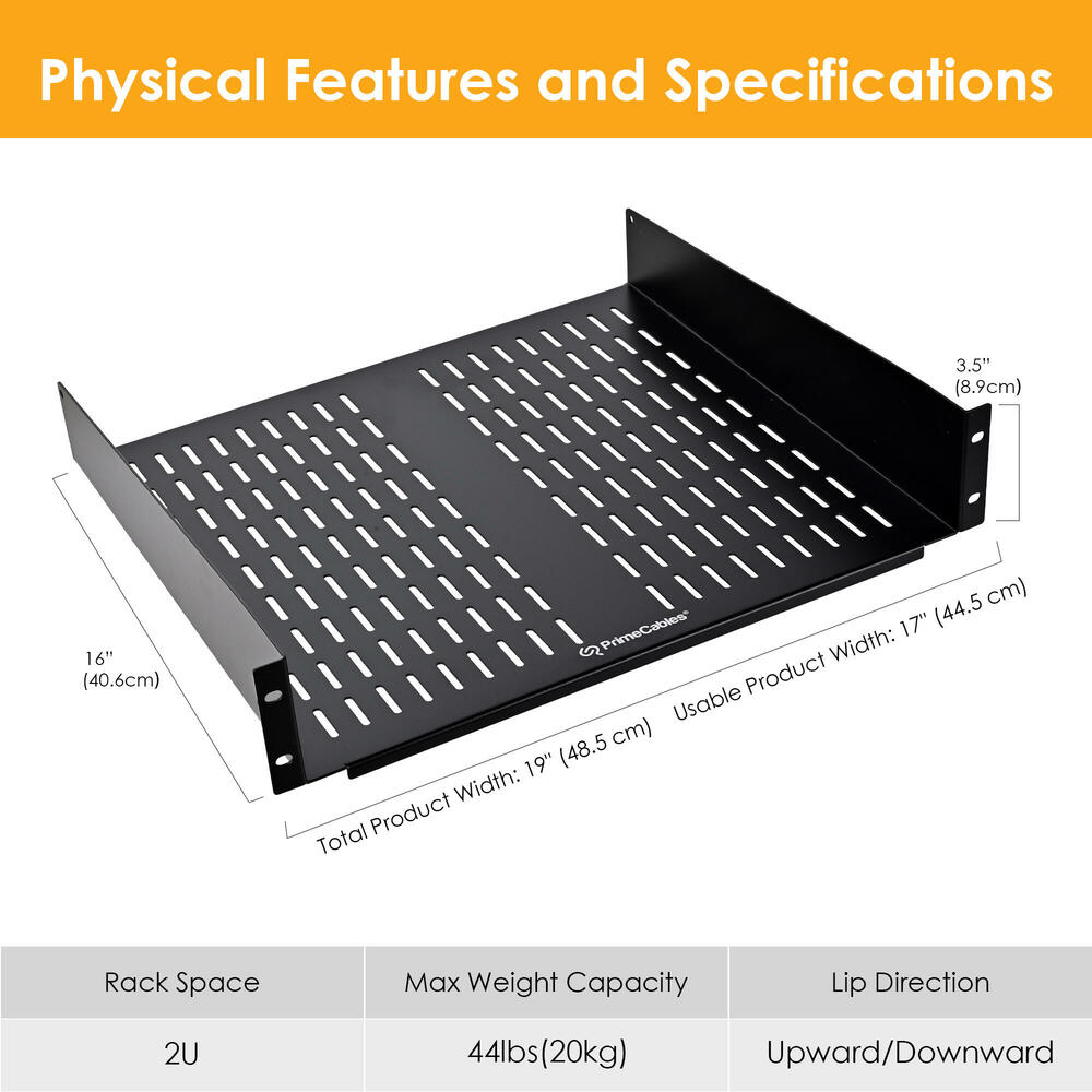 Universal Vented 2U Server Rack Shelf for 19" Network Equipment Rack ...