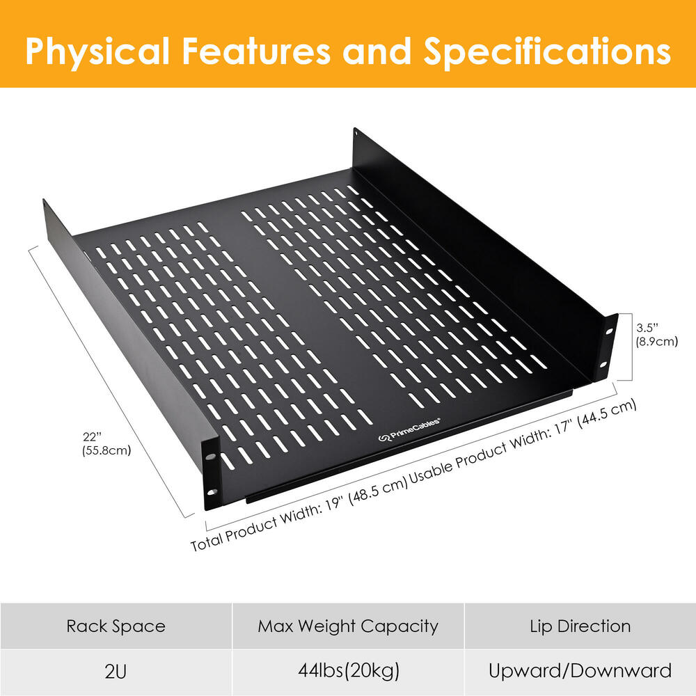 Universal Vented 2U Server Rack Shelf for 19" Network Equipment Rack ...