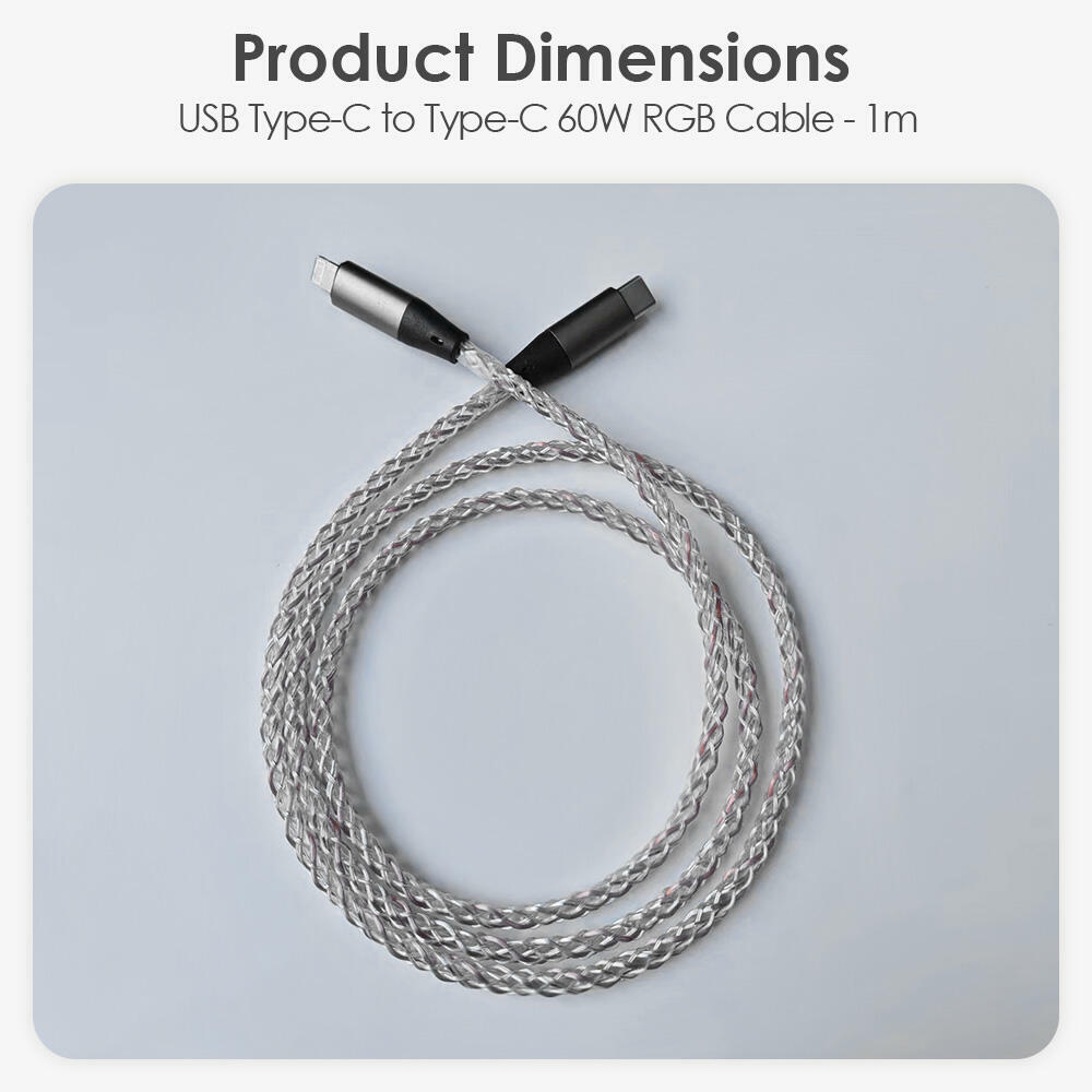 RGB Colorful USB Type C to Type C PD 60W Fast Charging Cable, 1M ...