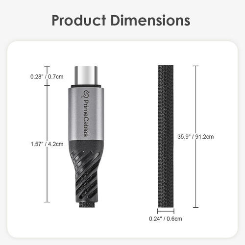 3ft USB4 Type-C to C Cable – 80Gbps Speed – PrimeCables
