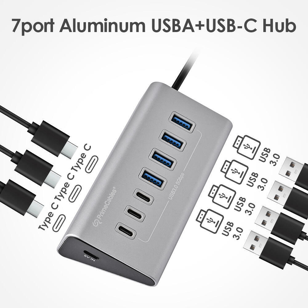 7-Port Aluminum USB Hub with 5Gbps 3 USB-C and 4 USB-A Ports - PrimeCables®