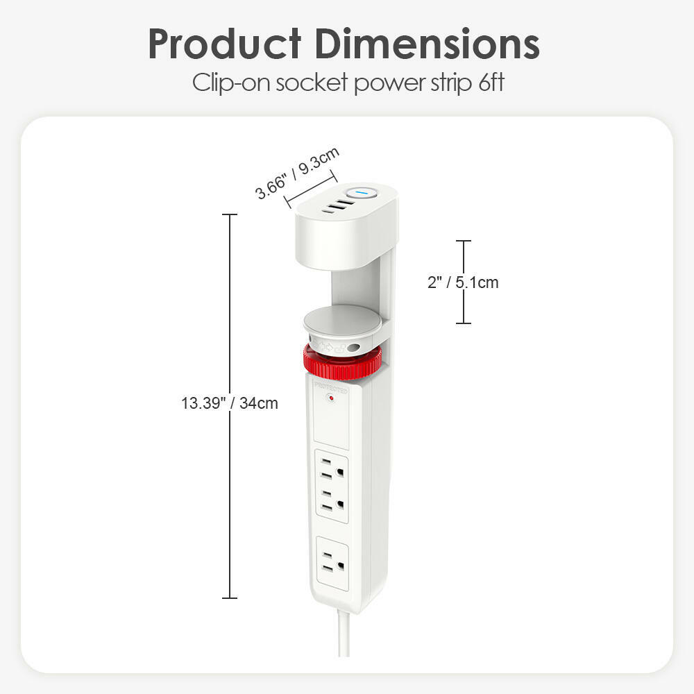 Desk Clamp 3-Outlet Power Strip 1020J Surge Protector with 1 USB-C & 2 ...
