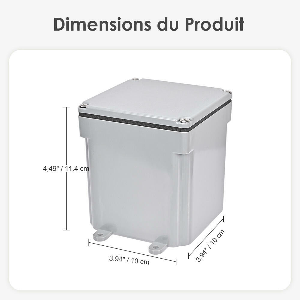 Boîtier de dérivation en plastique étanche, 4″ × 4″ × 4″ (≈ 64 po³ ...