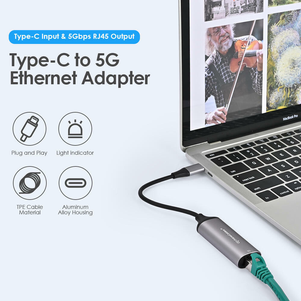 USB-C to 5G Ethernet Adapter, Aluminum Body, Plug-and-Play - PrimeCables®