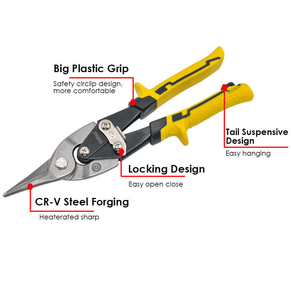 10-Inch Straight Aviation Snip – One-Handed Safety Latch & CR-V Steel ...