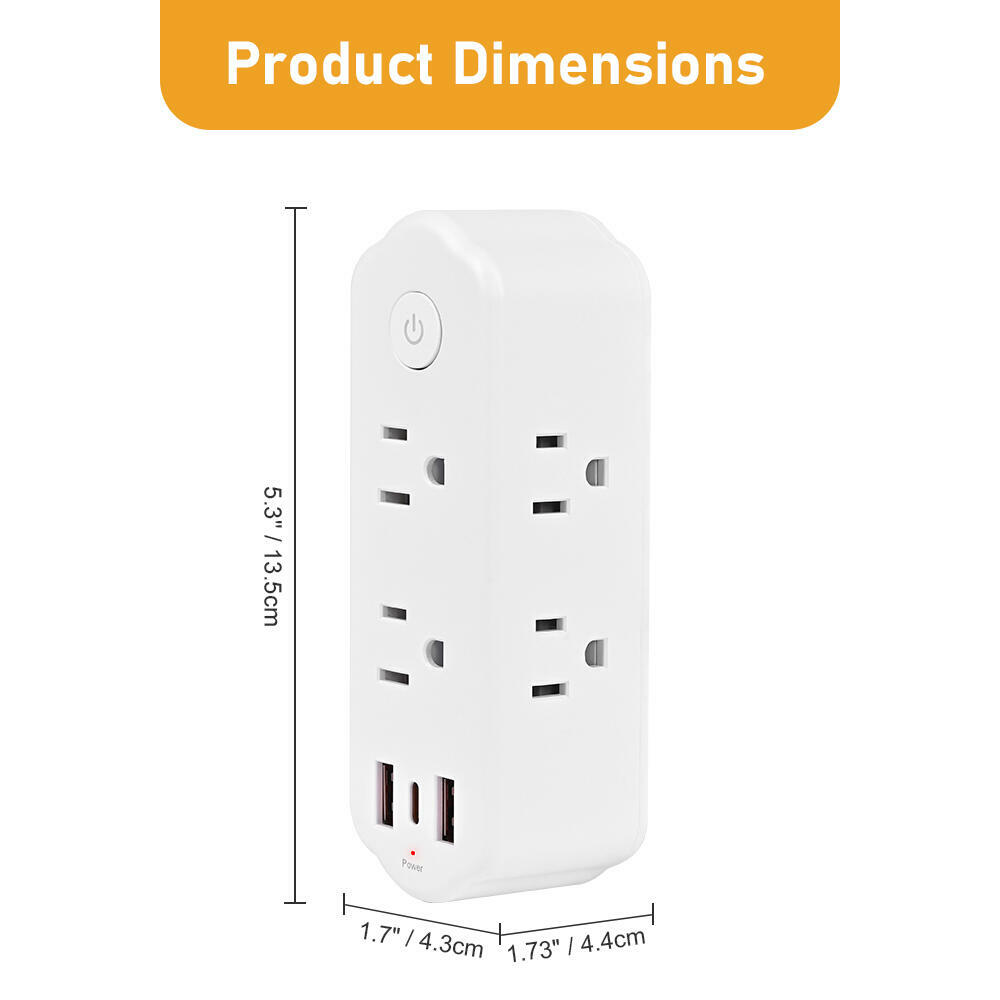 6-Outlet US Surge Wall Socket with 2 USB-A + 1 USB -C & 360° Rotate ...