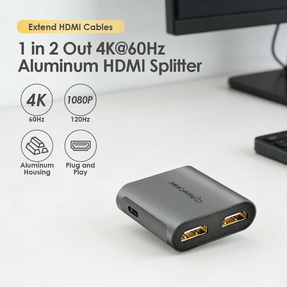 1 in 2 Out 4K@60HZ Aluminum HDMI Splitter, Mirror Screen Only (Not ...