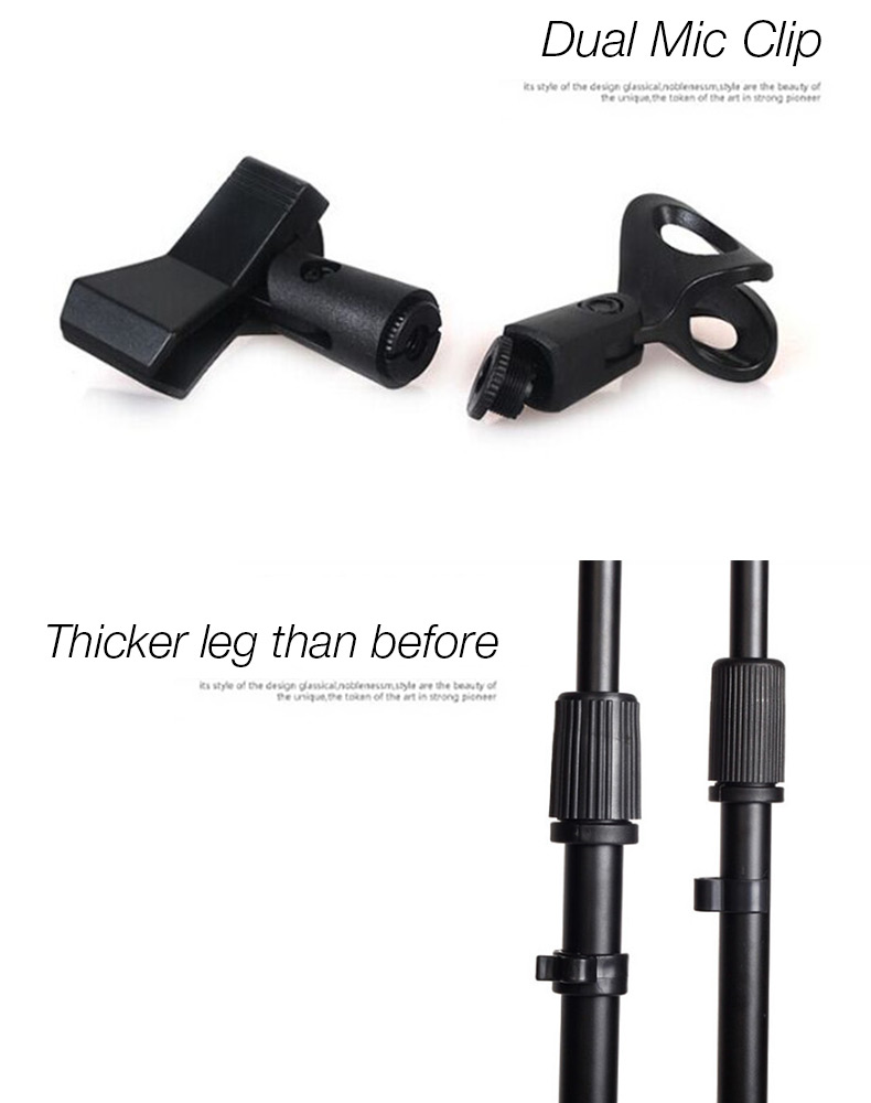 Microphone Stand with Dual 360° Rotating Mic Clip & Foldable Tripod ...