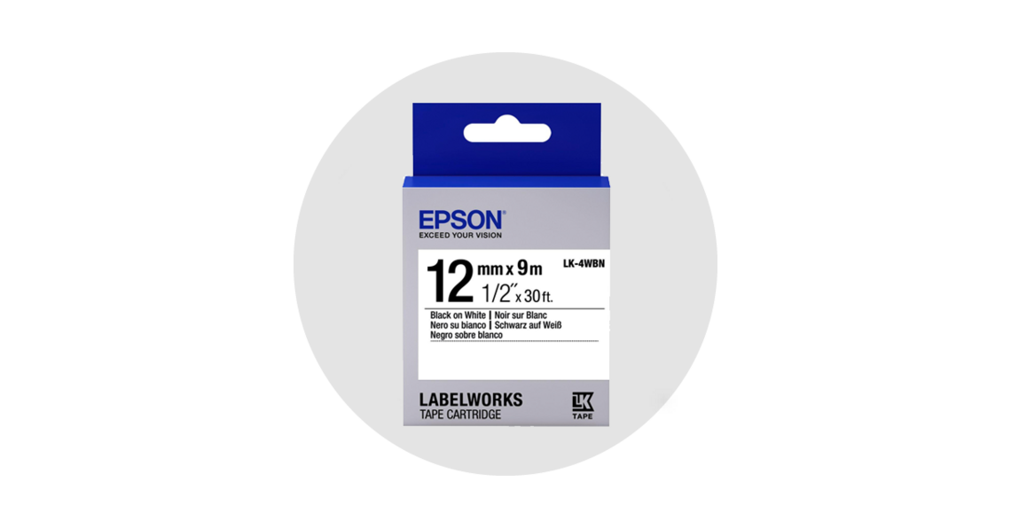 Epson LK-4WBN Original Labelworks Standard Lk Tape, 12mm(1/2''), Black ...