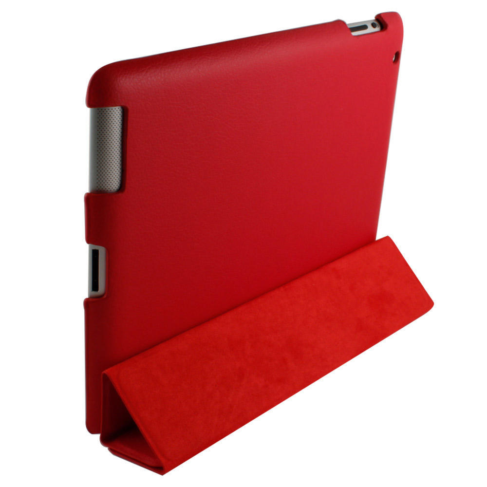Smart Leather Case for the new iPad & iPad 2 with screen protector, Red