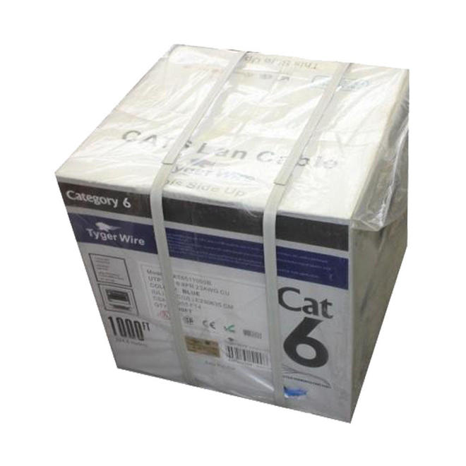 TygerWire Cat6 23AWG UTP Solid Bulk Cable CM-Rated 500MHz 1000ft Blue