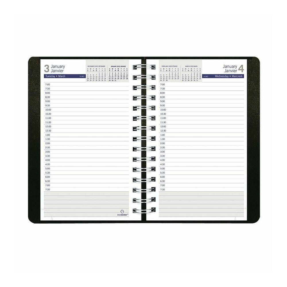 Blueline "DuraGlobe" daily diary (2024) Bilingual.8 x 5 in.Black. 220269