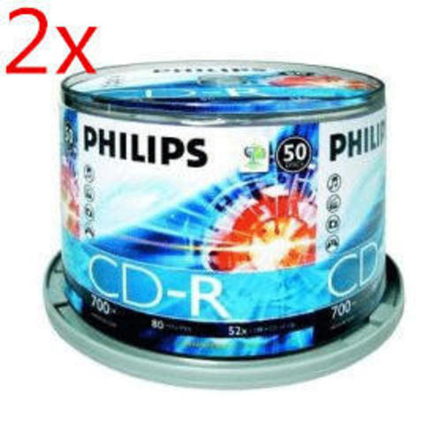2 pack Philips CD-R Media, 52X, 700MB 80min 50-Pack Spindle