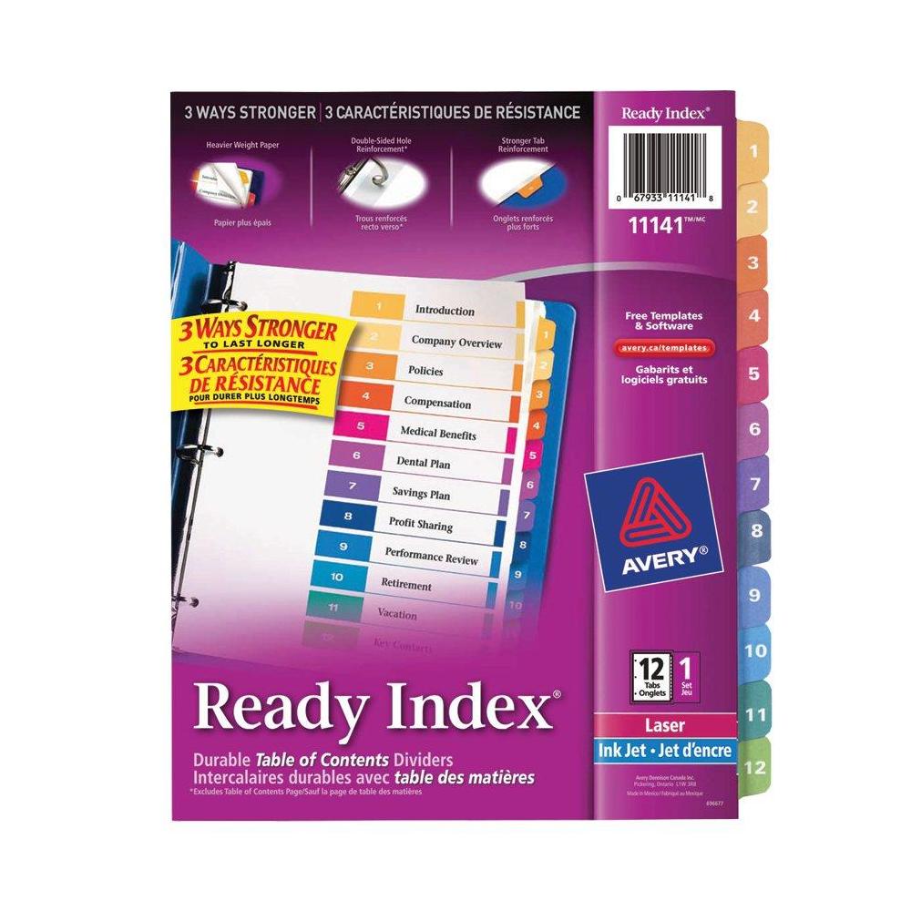 Avery® Ready Index® Table of Content Dividers, 1 Set, Numbers, Assorted ...