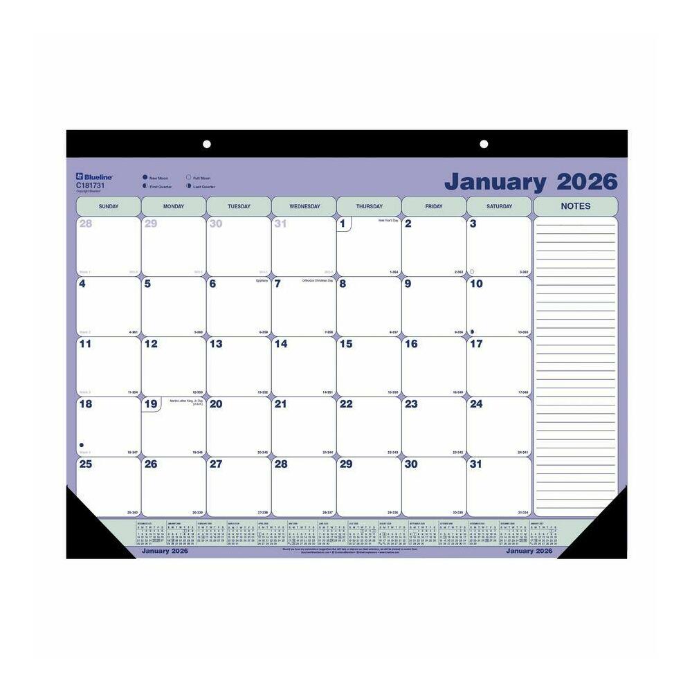 Blueline® 2026 Monthly Desk Pad or Wall Calendar - 21-1/4" x 16"（139303）