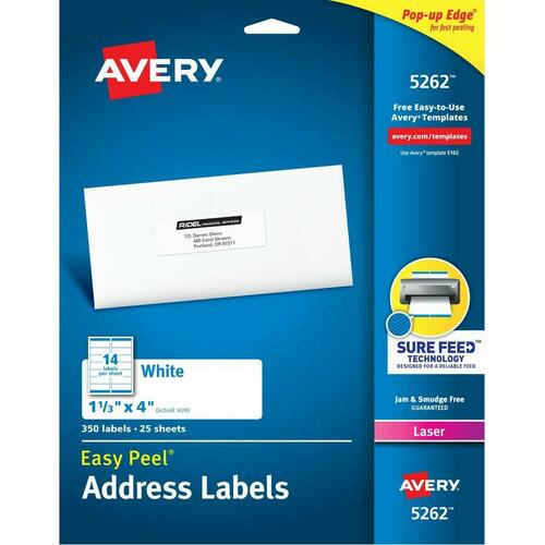 Avery® Easy Peel® White Laser Address Labels - 4" x 1-1/3"