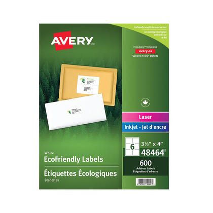 Avery® EcoFriendly White Mailing Labels - 4 x 3-1/3" (60), Package of ...