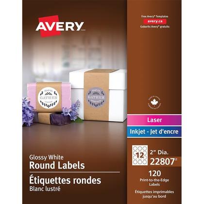 Avery® White Printable Round Glossy Labels for Ink Jet and Laser Printers