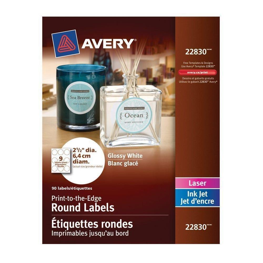 Avery® White Printable Round Glossy Labels for Ink Jet and Laser Printers