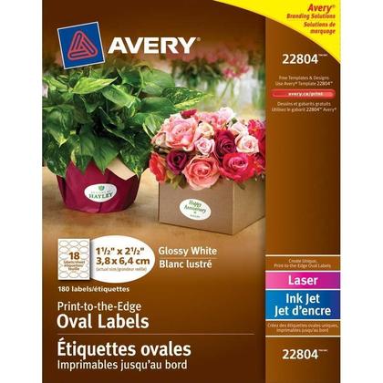 Avery® White Printable Oval Glossy Labels - 1-1/2" x 2-1/2" 186965
