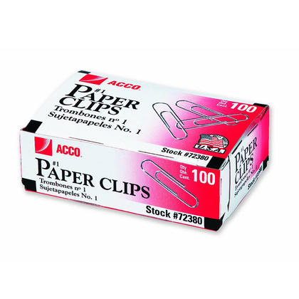 Acco Silver Paper Clips, Assorted Size - Silver