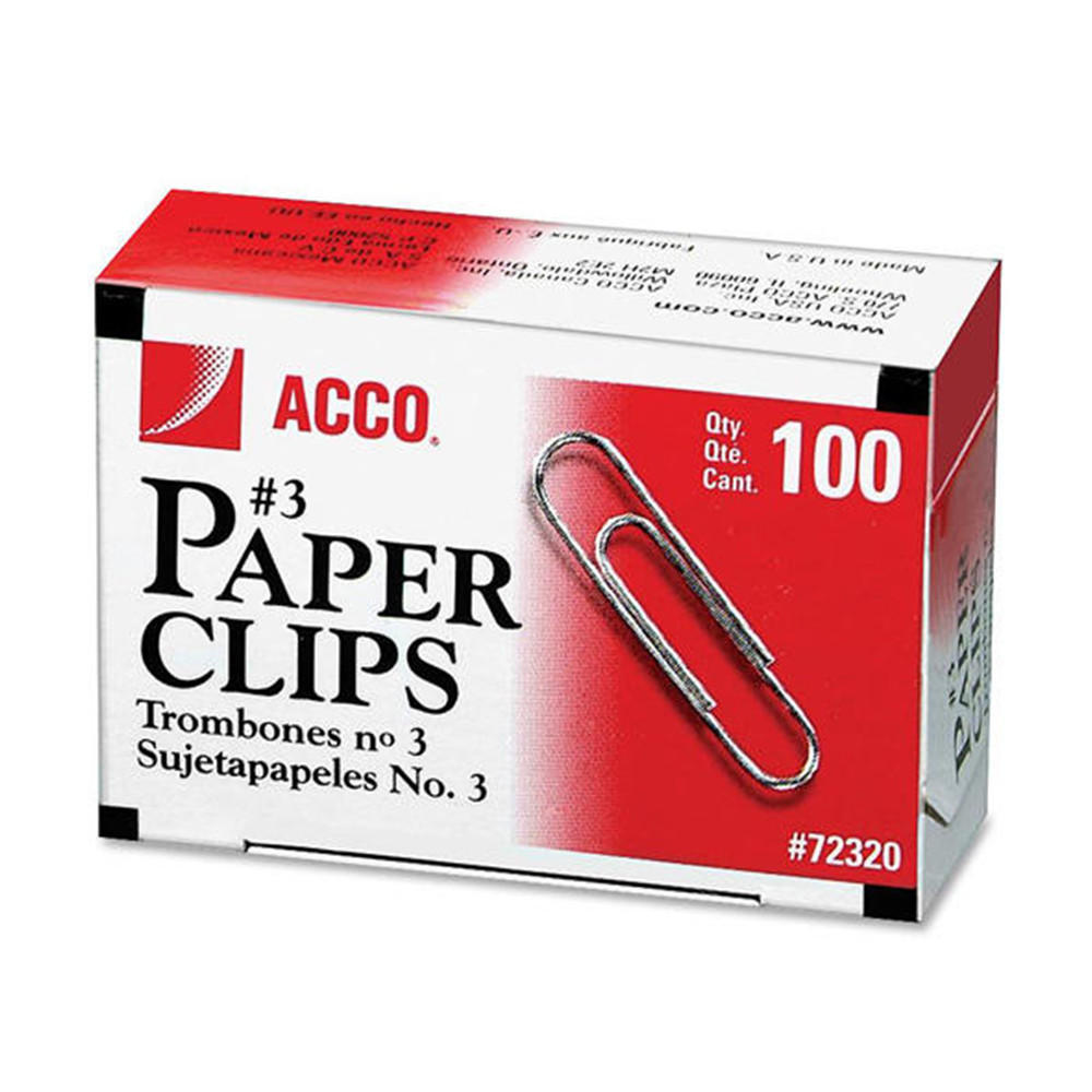 Acco Silver Paper Clips, Assorted Size - Silver