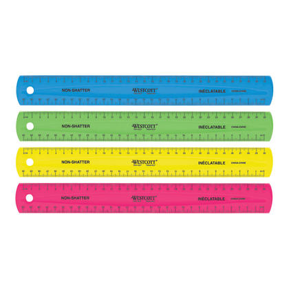 Westcott® Shatterproof Ruler (14381),Assorted Translucent Colors,12 inches