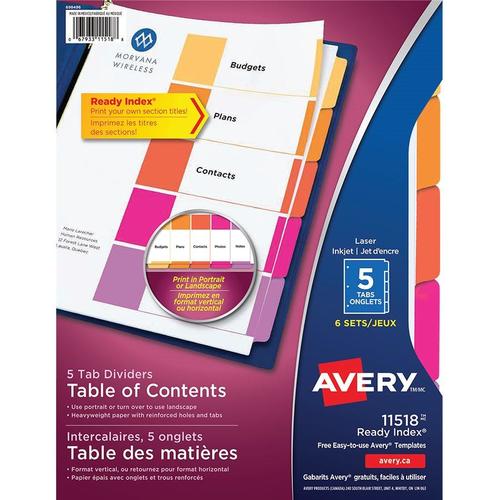 Avery® Ready Index® Table of Content Dividers, 6 Set, Unprinted ...