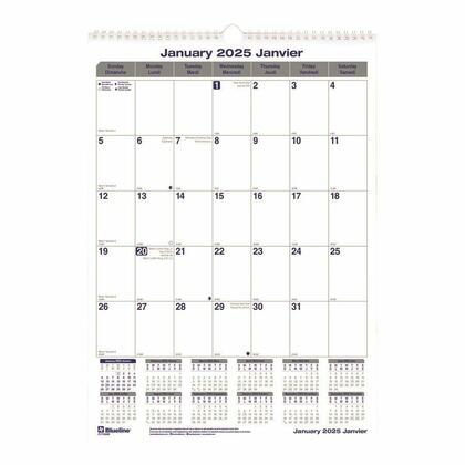 Blueline® Net Zero Carbon® Wall Calendar, 2025, 12 x 17", Bilingual 327593