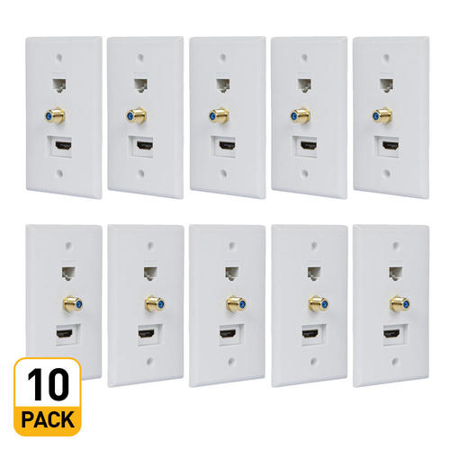 Recessed HDMI Wall Plate, HDMI, F-Type Connector, RJ45 Cat5e Couplers ...