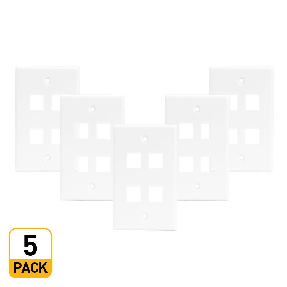 4 Port Keystone Wall Plate for RJ45 RJ11 RJ12 RCA F-Type Jack - White ...