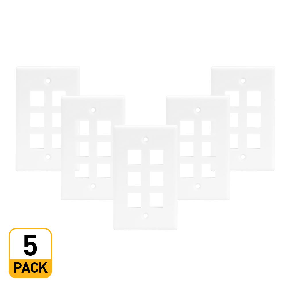 6 Port Keystone Wall Plate for RJ45 RJ11 RJ12 RCA F-Type Jack - White ...