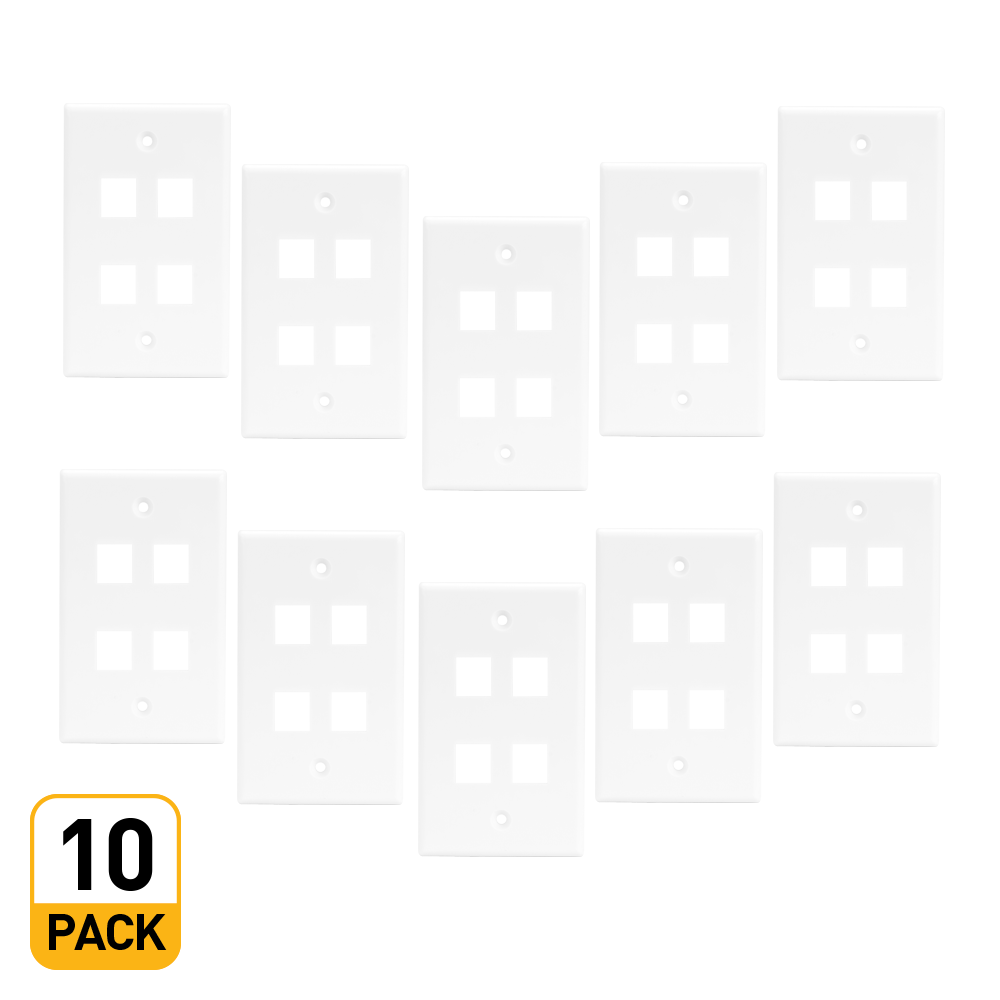 4 Port Keystone Wall Plate for RJ45 RJ11 RJ12 RCA F-Type Jack - White ...