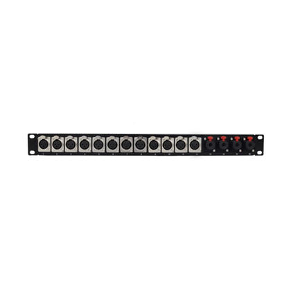 12-Port XLR Female + 4-Port TRS Female Patch Panel, 19 Inch Rackmount 1U