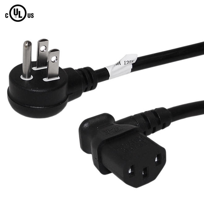 NEMA 5-15P Up Angle to IEC C13 Right Angle Power Cable - 18AWG SJT