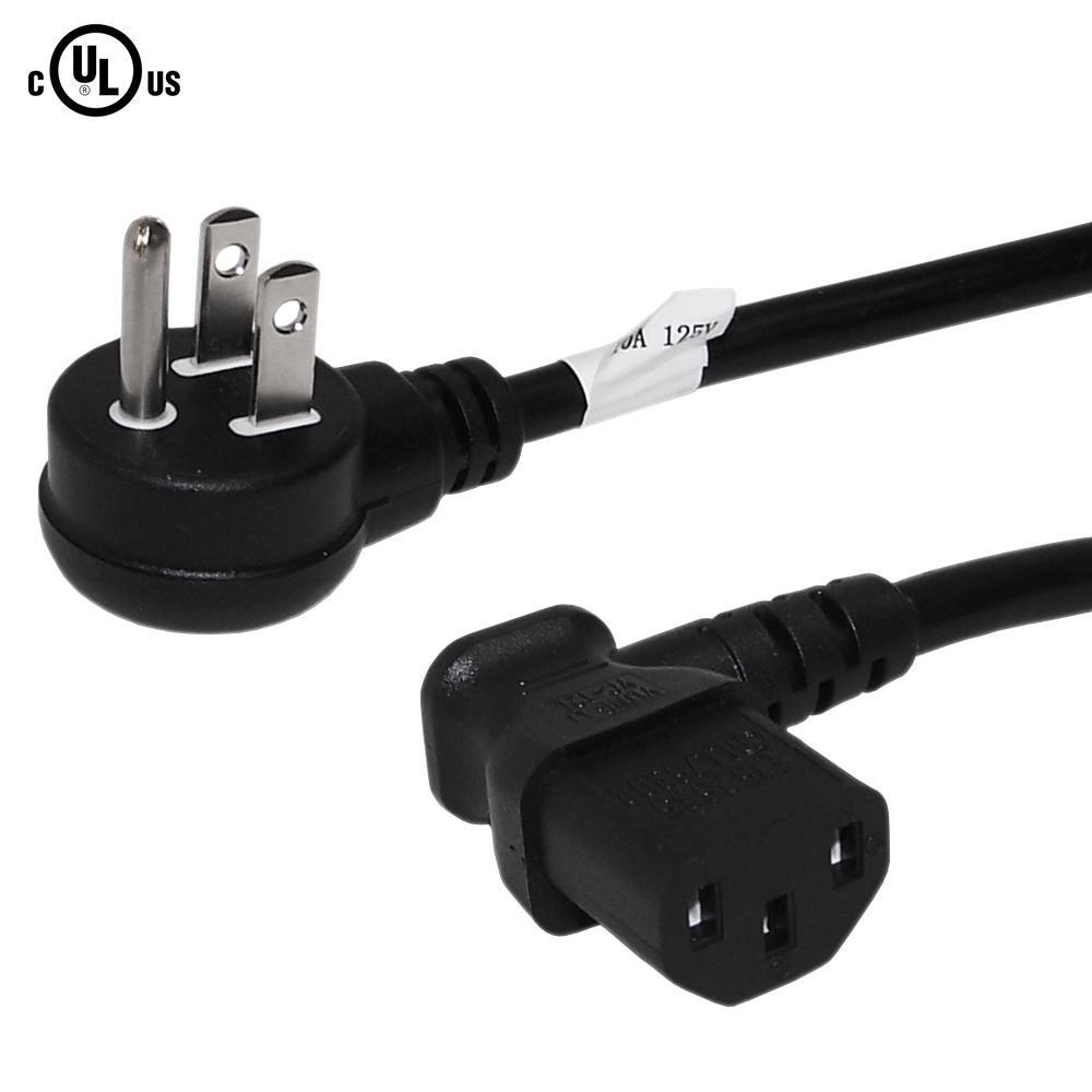 NEMA 5-15P Up Angle to IEC C13 Right Angle Power Cable - 18AWG SJT