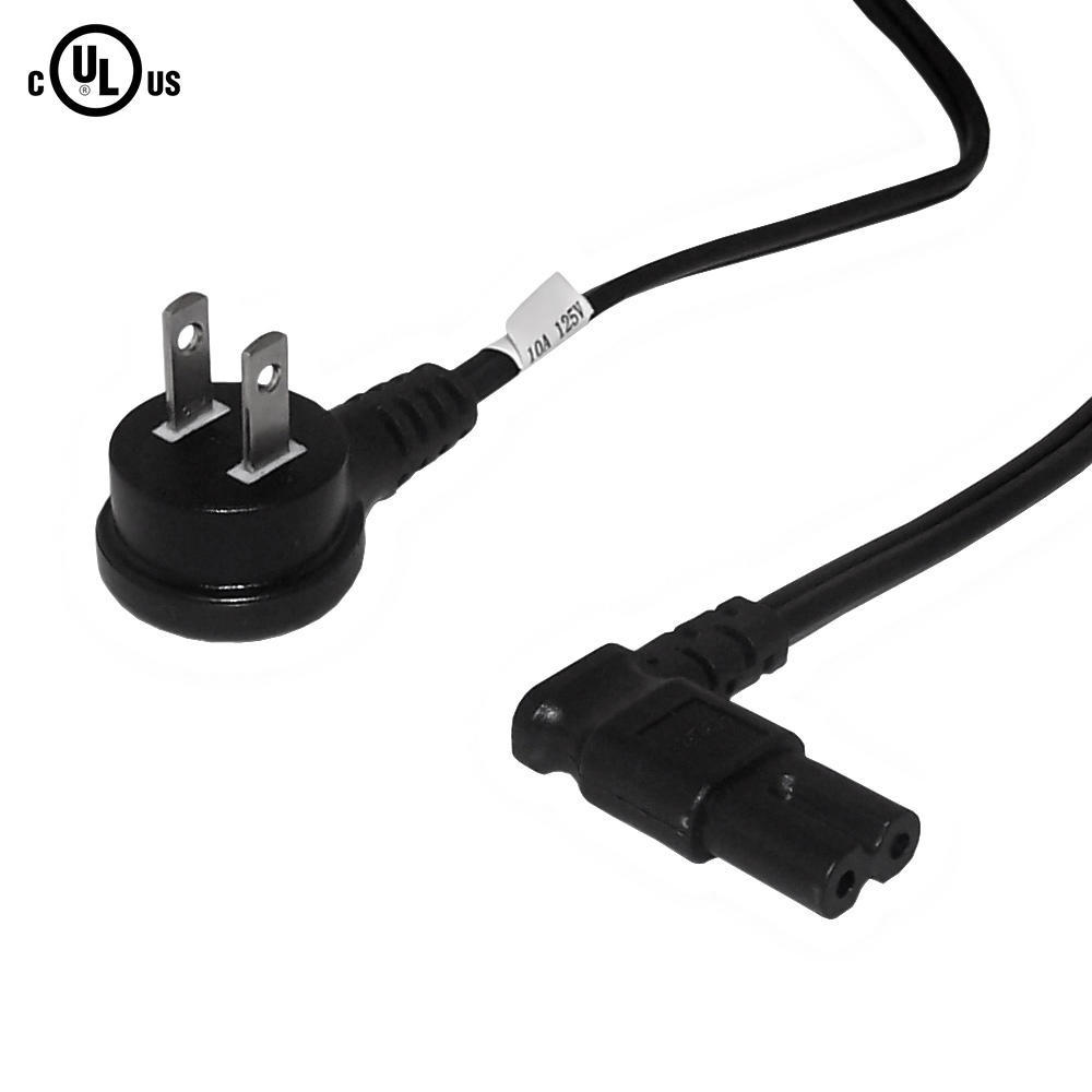 NEMA 1-15P Down Angle to IEC C7 Right Angle Power Cable - 18AWG SPT-2