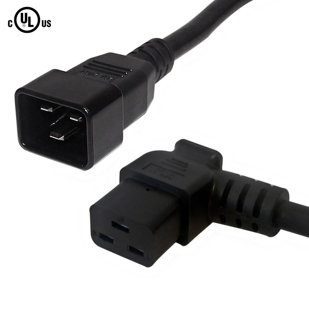 12ft IEC C19 Left Angle to IEC C20 Power Cable - 12AWG SJT