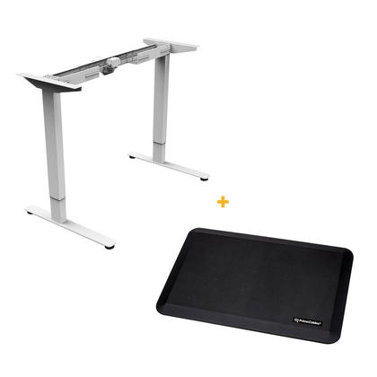 Electric Sit to Stand Adjustable Desk Riser Frame, White + Anti-fatigue ...