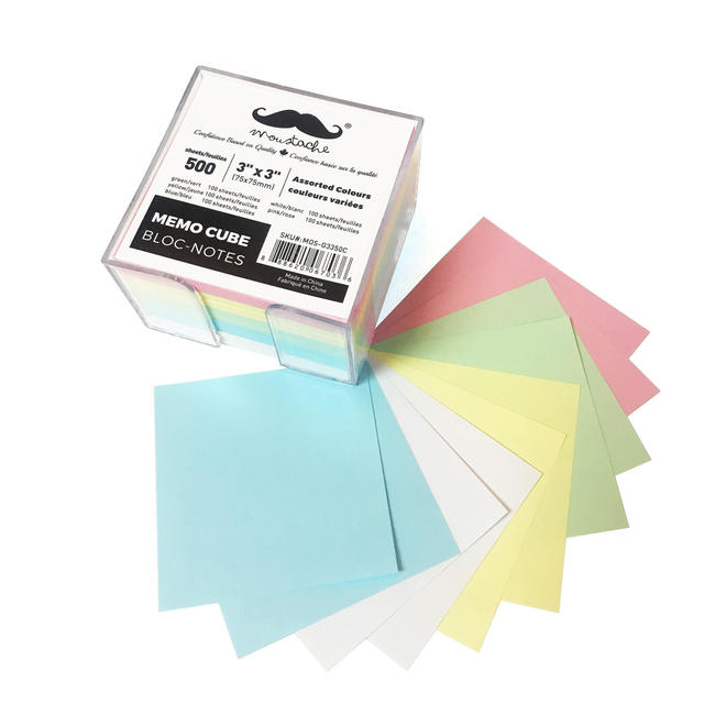 Nonstick Memo Paper Cube, 75 x 75 x 50mm, 5 Colors - Moustache®