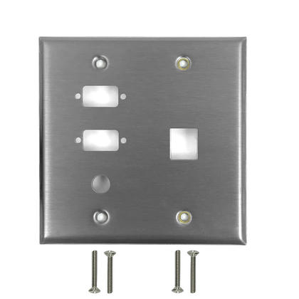 Double Gang, 2-Port DB9 Size Cutout , 1 x 3/8 Inch Hole, 1 x Keystone ...