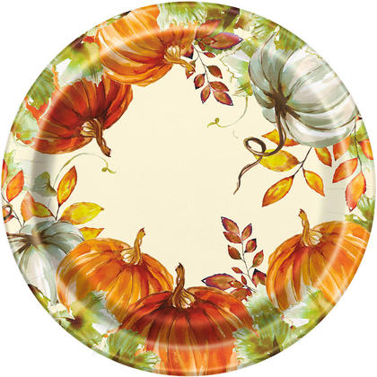 Thanksgiving Watercolor Pumpkins Fall Dinner Paper Plates, 10¼", 8Pcs/Pack