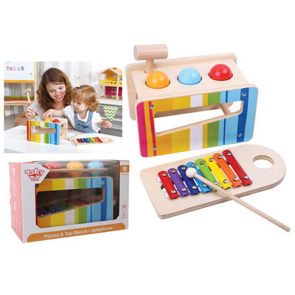 Tooky Toy Pound & Xylophone Bench Window Box 11.5" x 5.5" x 8"