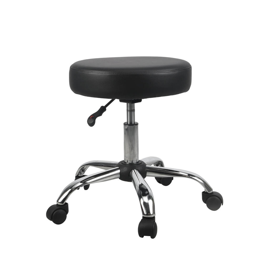 Moustache Adjustable Black Rolling Stool - PU Leather